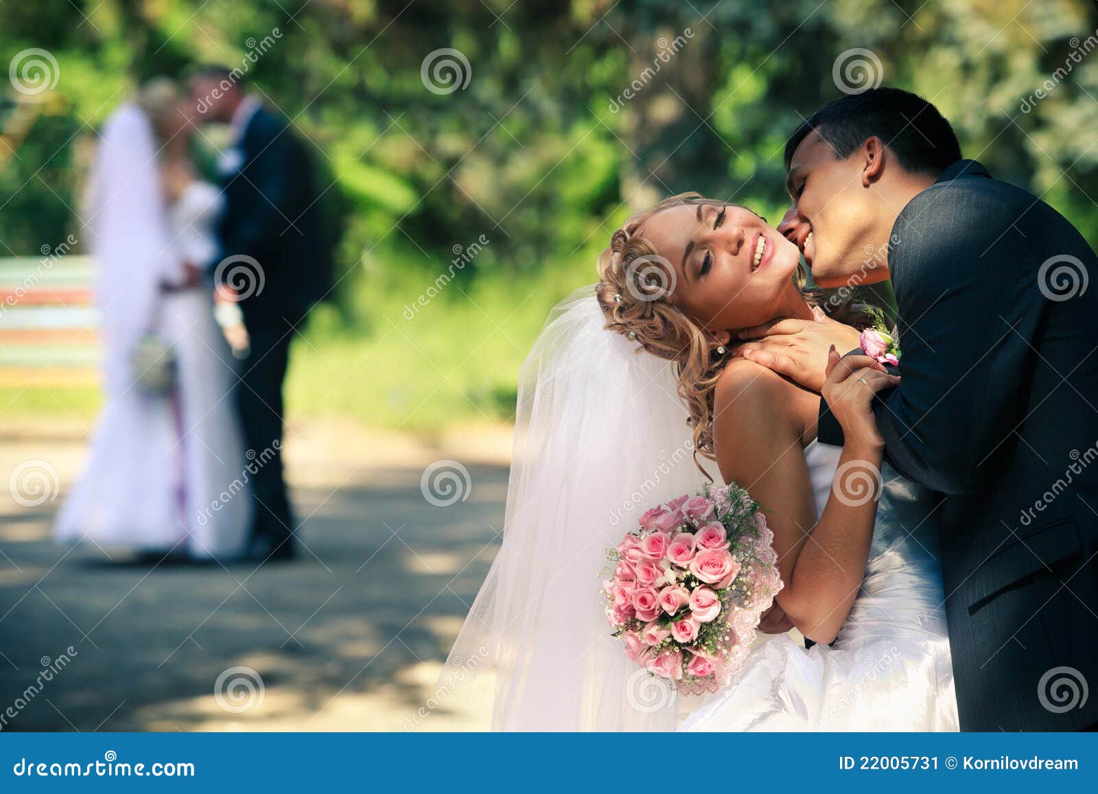 Bride and groom kissing stock image. Image of dress, beauty - 22005731