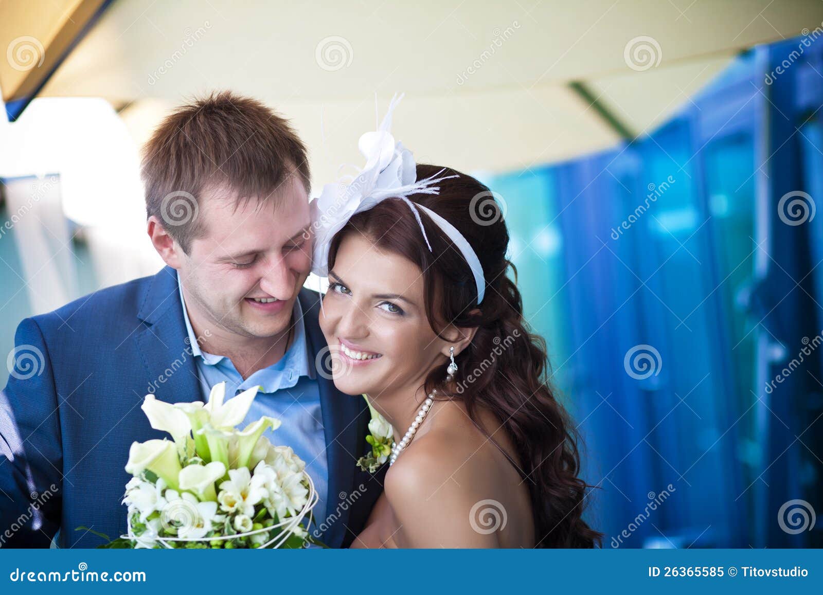 Bride and Groom is Laughing Near the Glass Stock Image - Image of ...