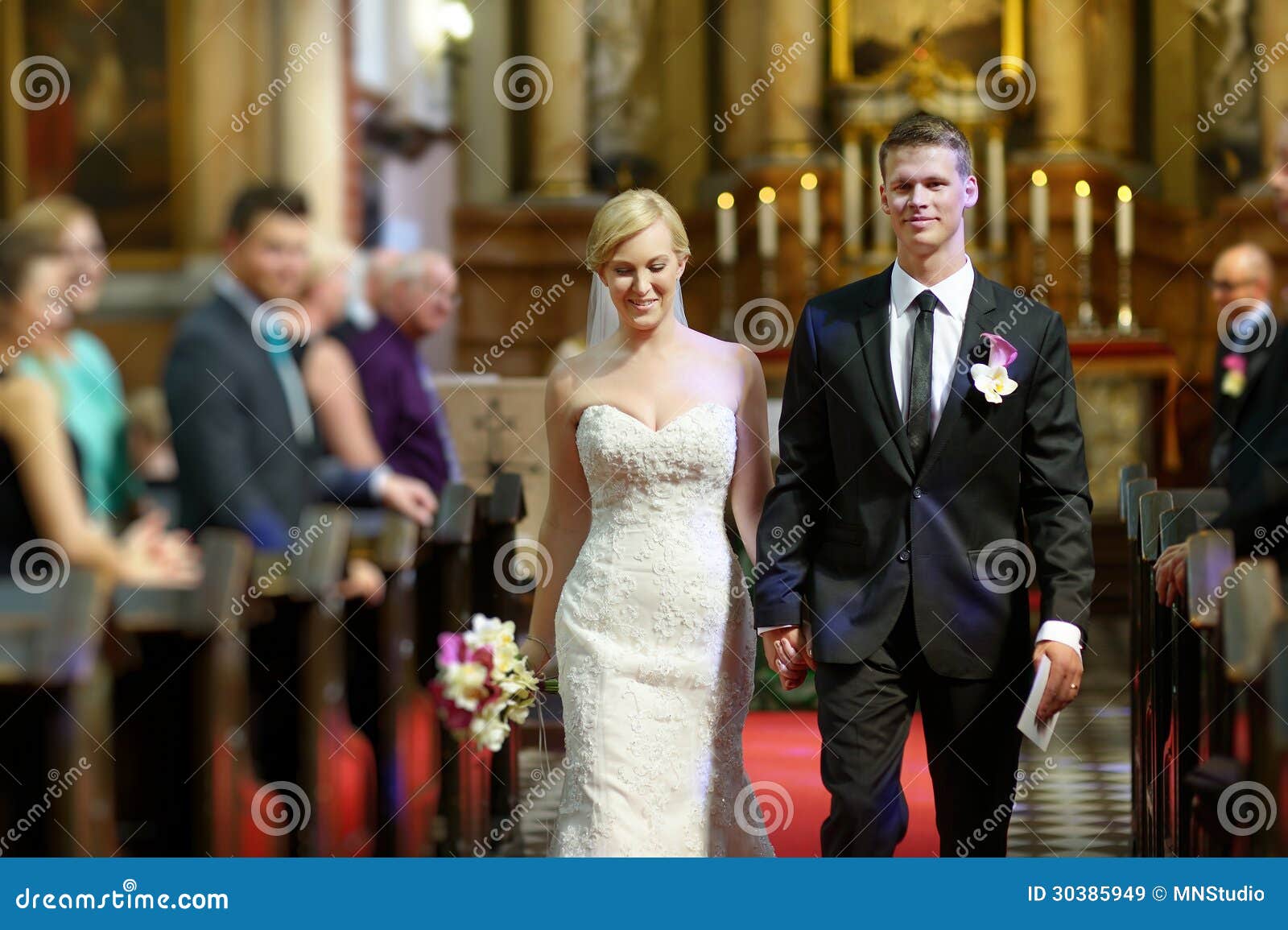 Bride and Groom Leaving the Church Stock Image - Image of catholic ...