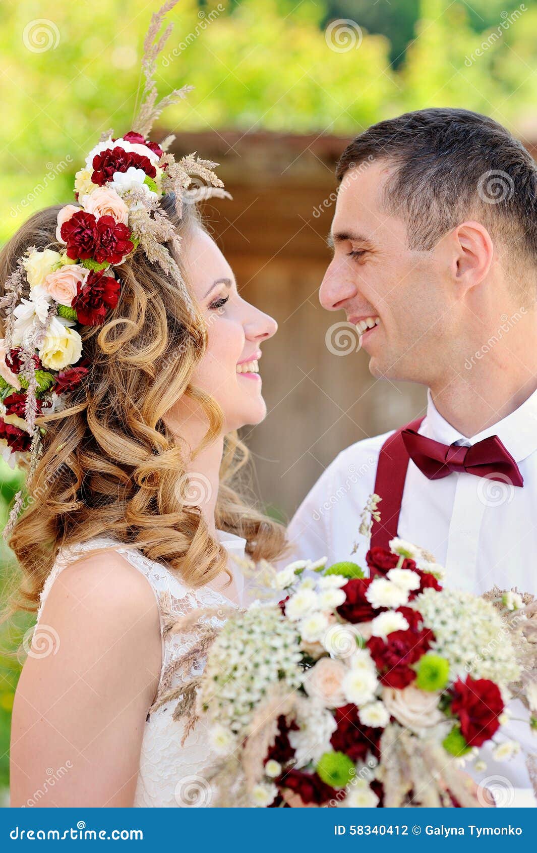 Bride and Groom Looking Fondly of Each Other Stock Photo - Image of ...