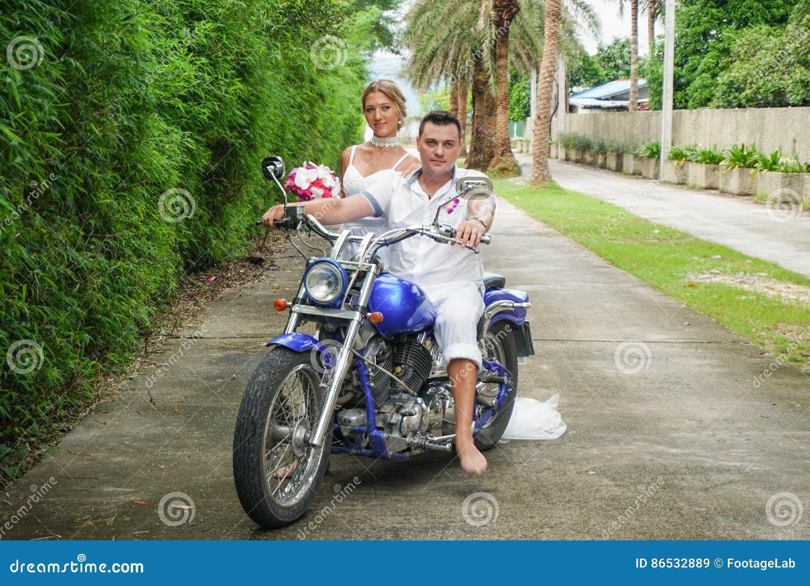 Bride and Groom on Motorcycle Stock Image - Image of young, bride: 86532889