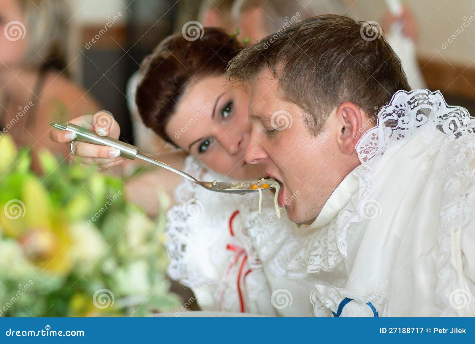 Bride and Groom in One Soup Stock Image - Image of newlyweds, eating ...