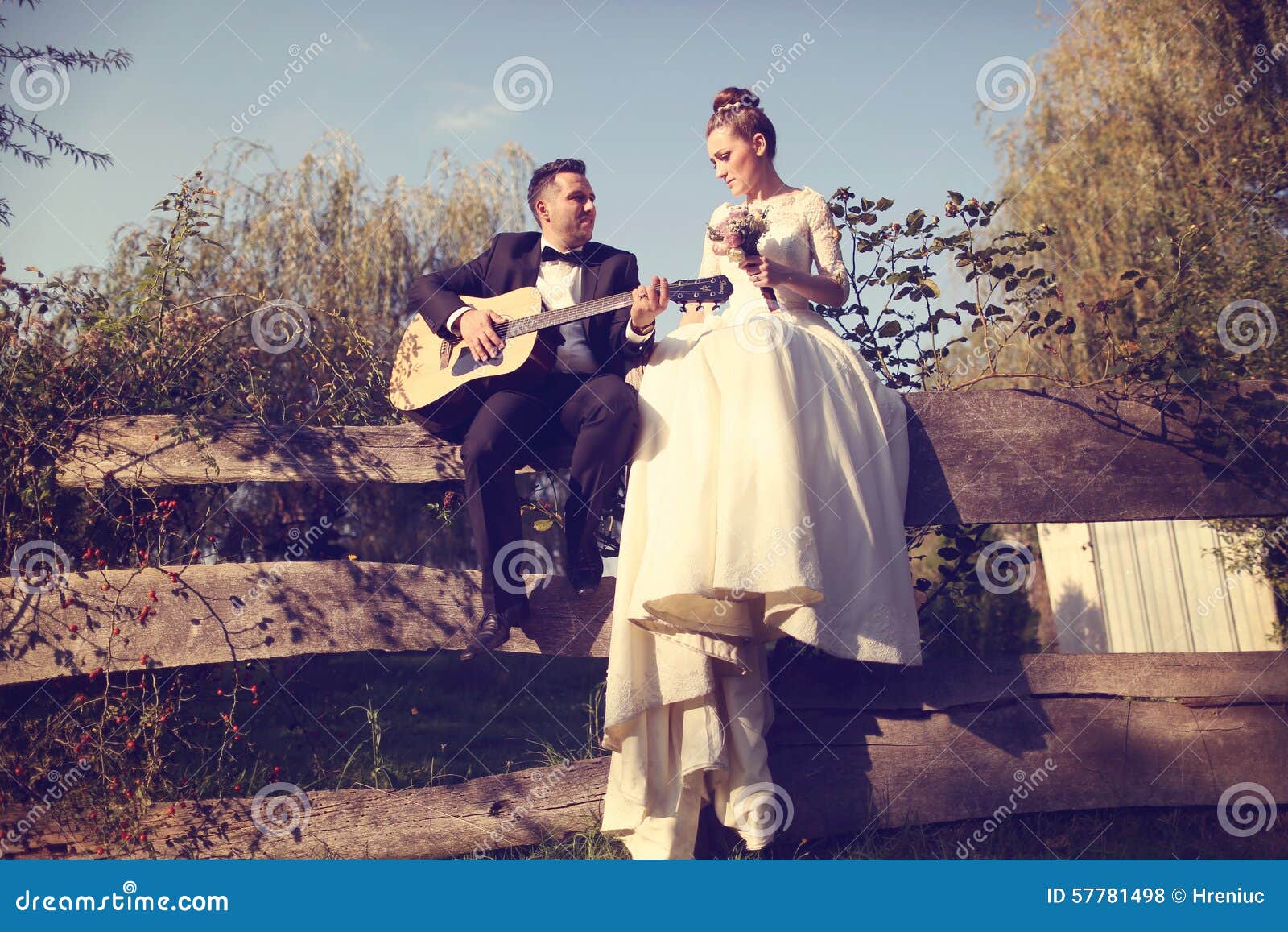 Bride and Groom Playing at Guitar Stock Photo - Image of lifestyle ...