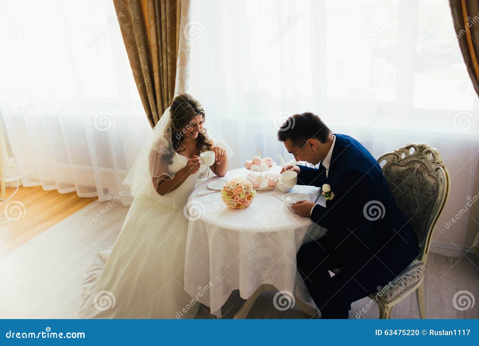 Bride and Groom Posing in a Hotel Room Stock Photo - Image of bride ...