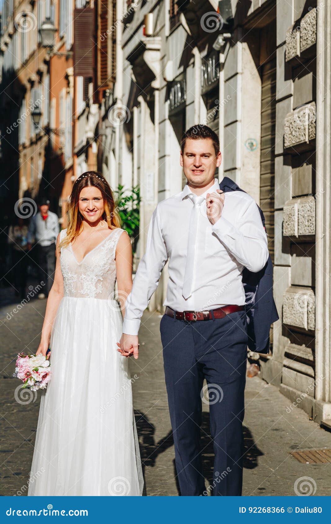 Bride and Groom Posing on the Old Streets of Rome, Italy Stock Photo ...
