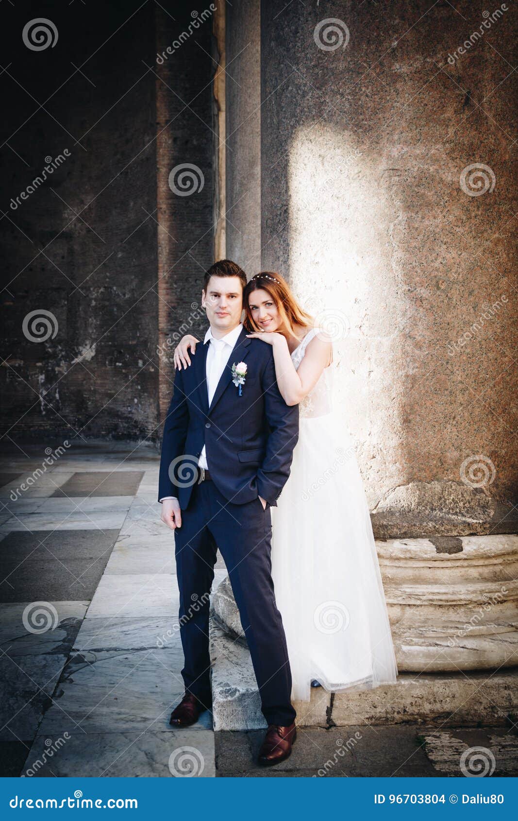 Bride and Groom Posing on the Old Streets of Rome, Italy Stock Photo ...
