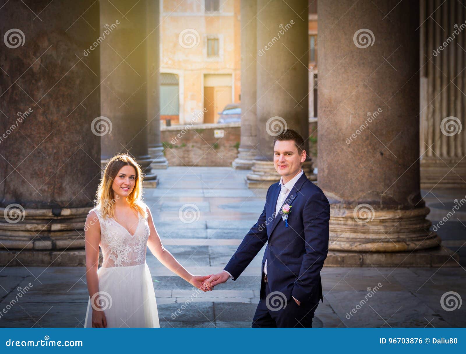 Bride and Groom Posing on the Old Streets of Rome, Italy Stock Photo ...