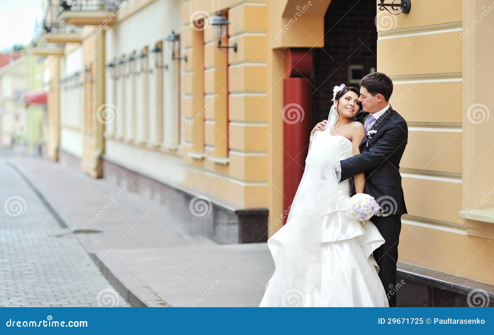 Bride and Groom Posing in an Old Town - Wedding Couple Stock Image ...