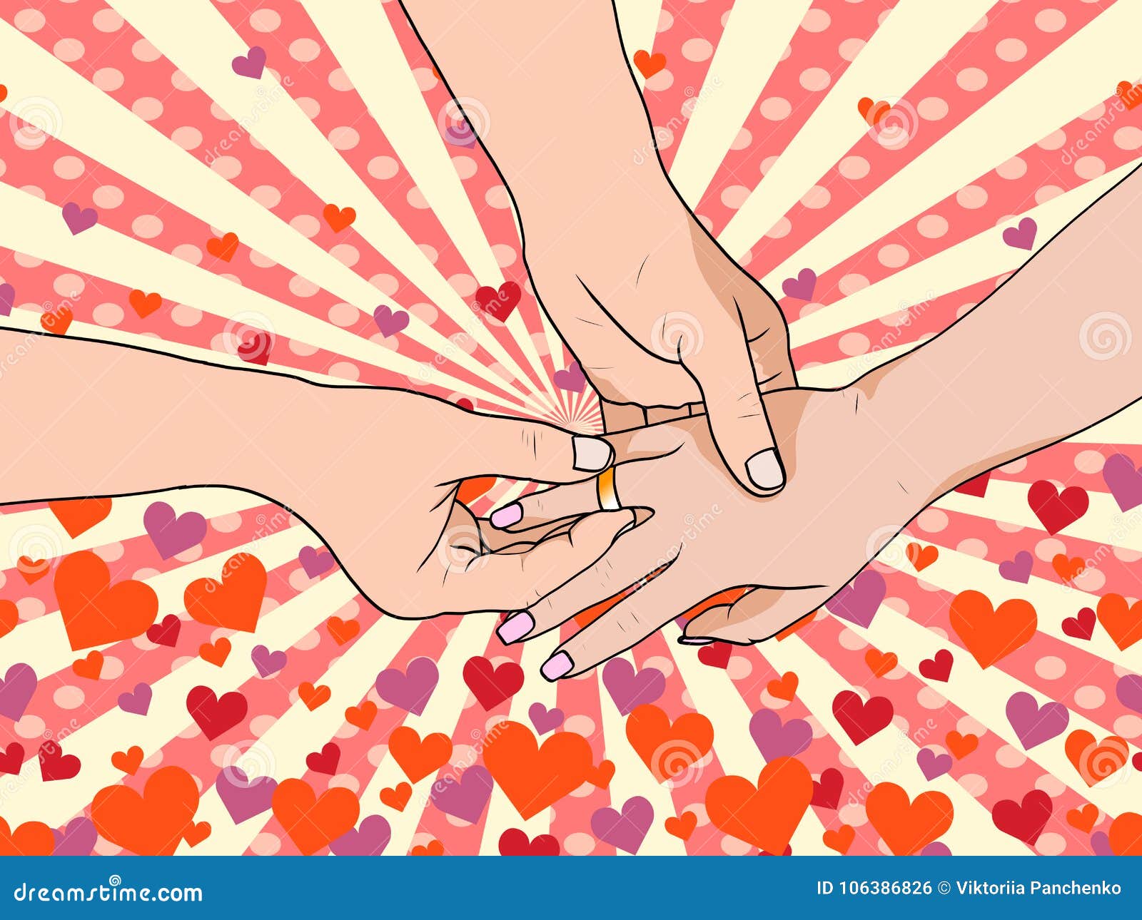 The Bride and Groom Put on Rings Pop Art. Background Picture on the ... The Bride and Groom Put on Rings Pop Art. Background Picture on the ...