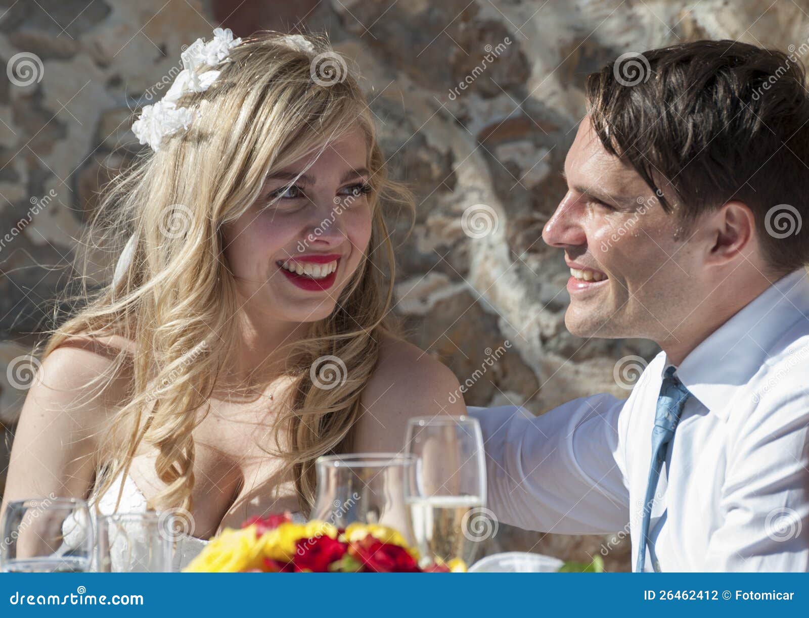 Bride and Groom at the Reception Stock Photo - Image of bouquet ...