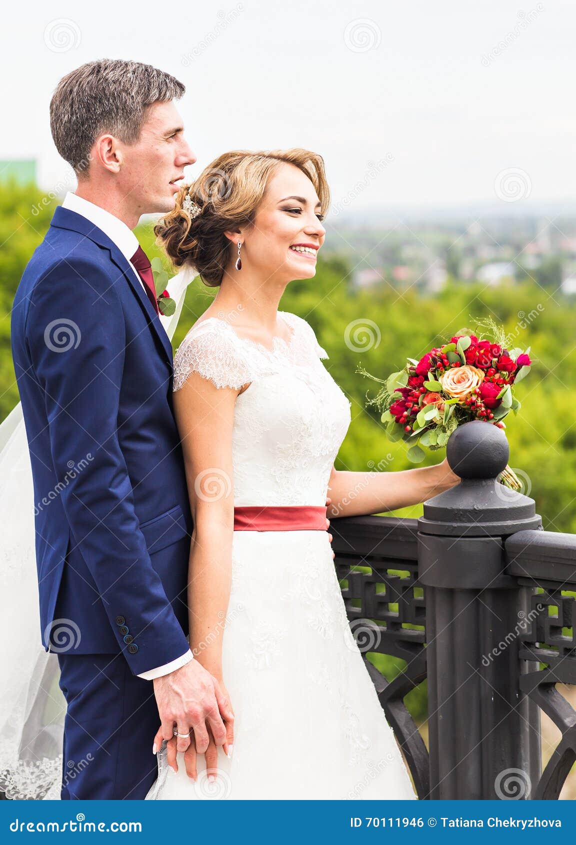 Bride and Groom on a Romantic Moment Outdoors Stock Photo - Image of ...