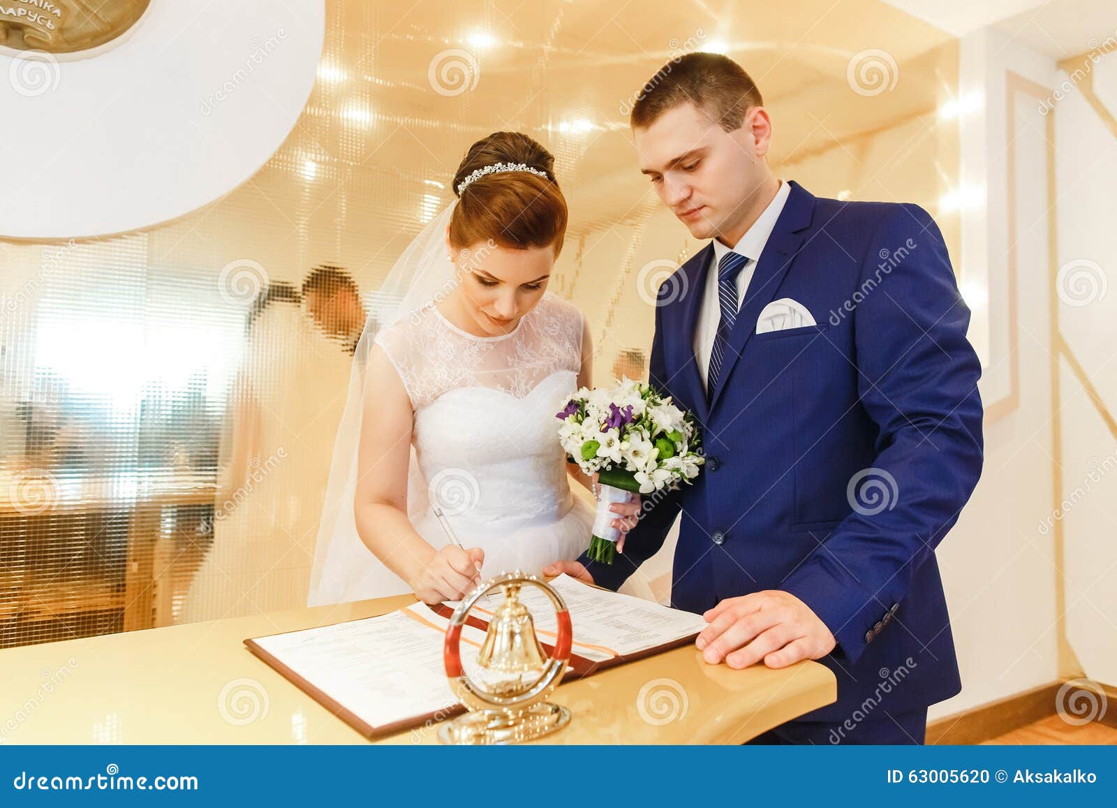 Bride and Groom Signing Marriage License Stock Photo - Image of indoor ...