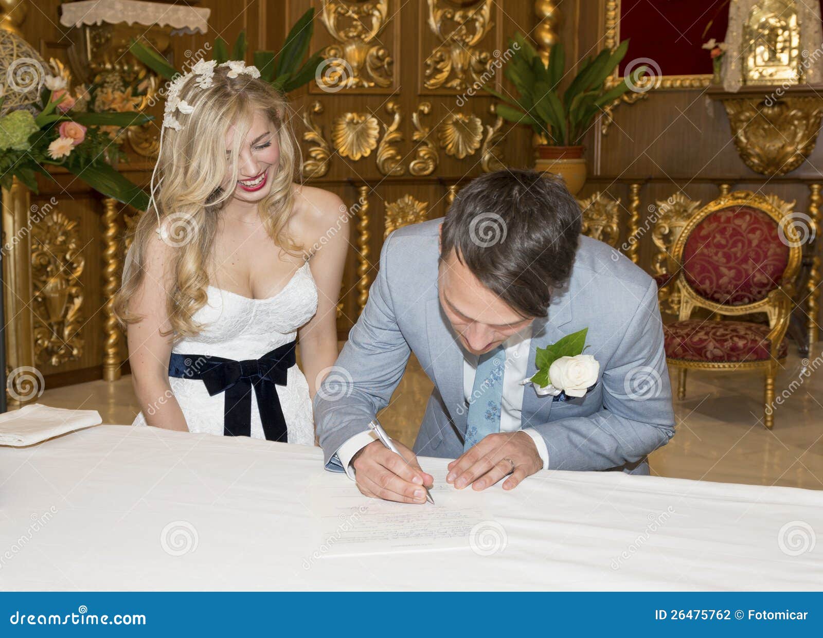 Bride and Groom Signing the Register in Church Stock Photo - Image of ...