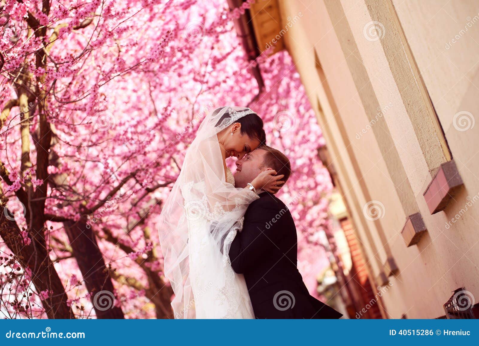 Bride and Groom in Spring Time Wedding Stock Photo - Image of flowers ...