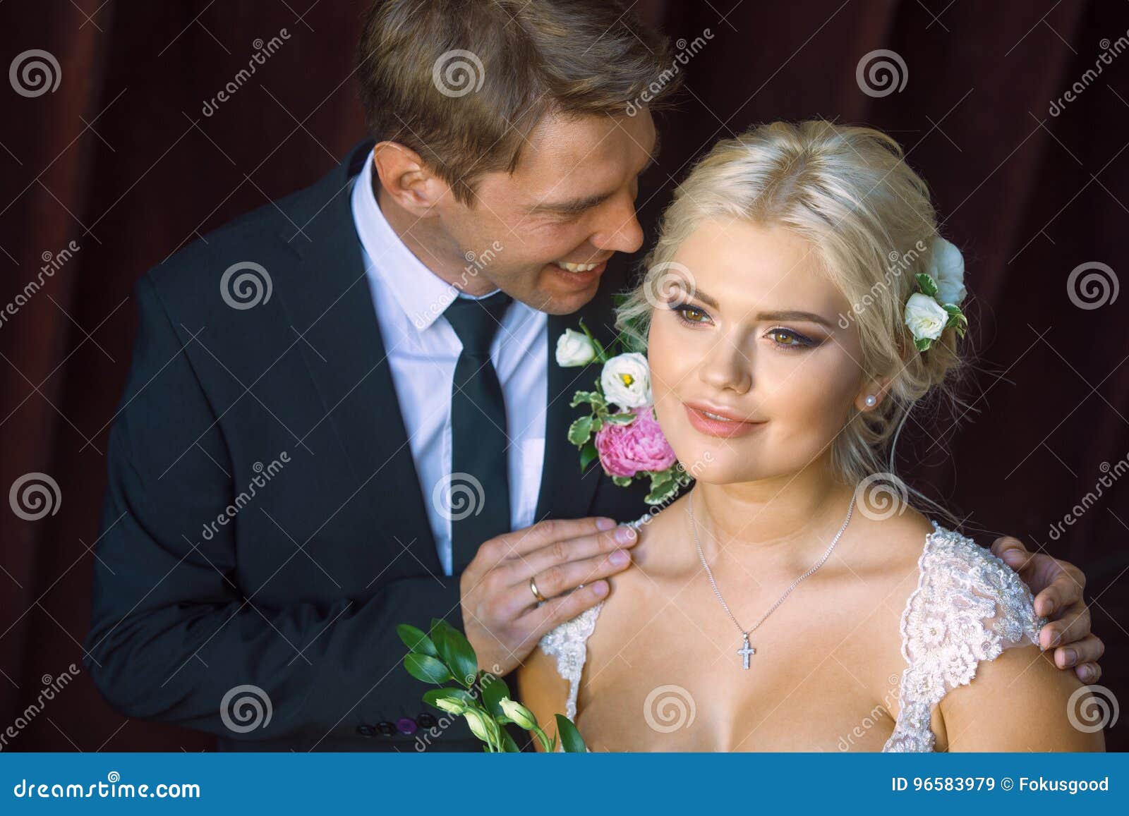 Bride and Groom Stand Side by Side Stock Image - Image of intimacy ...