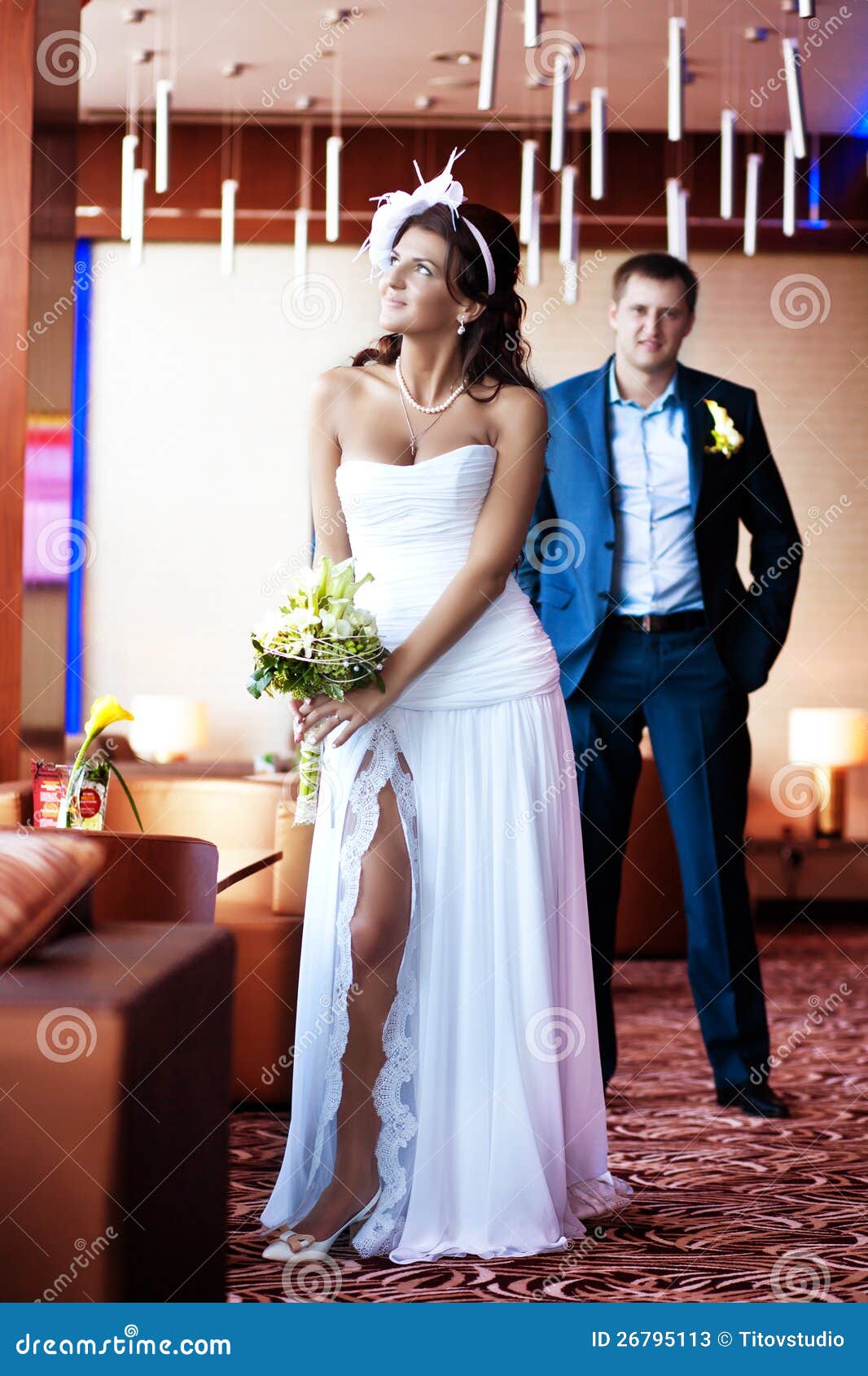 Bride and Groom are Standing in a Bright Room Stock Image - Image of ...