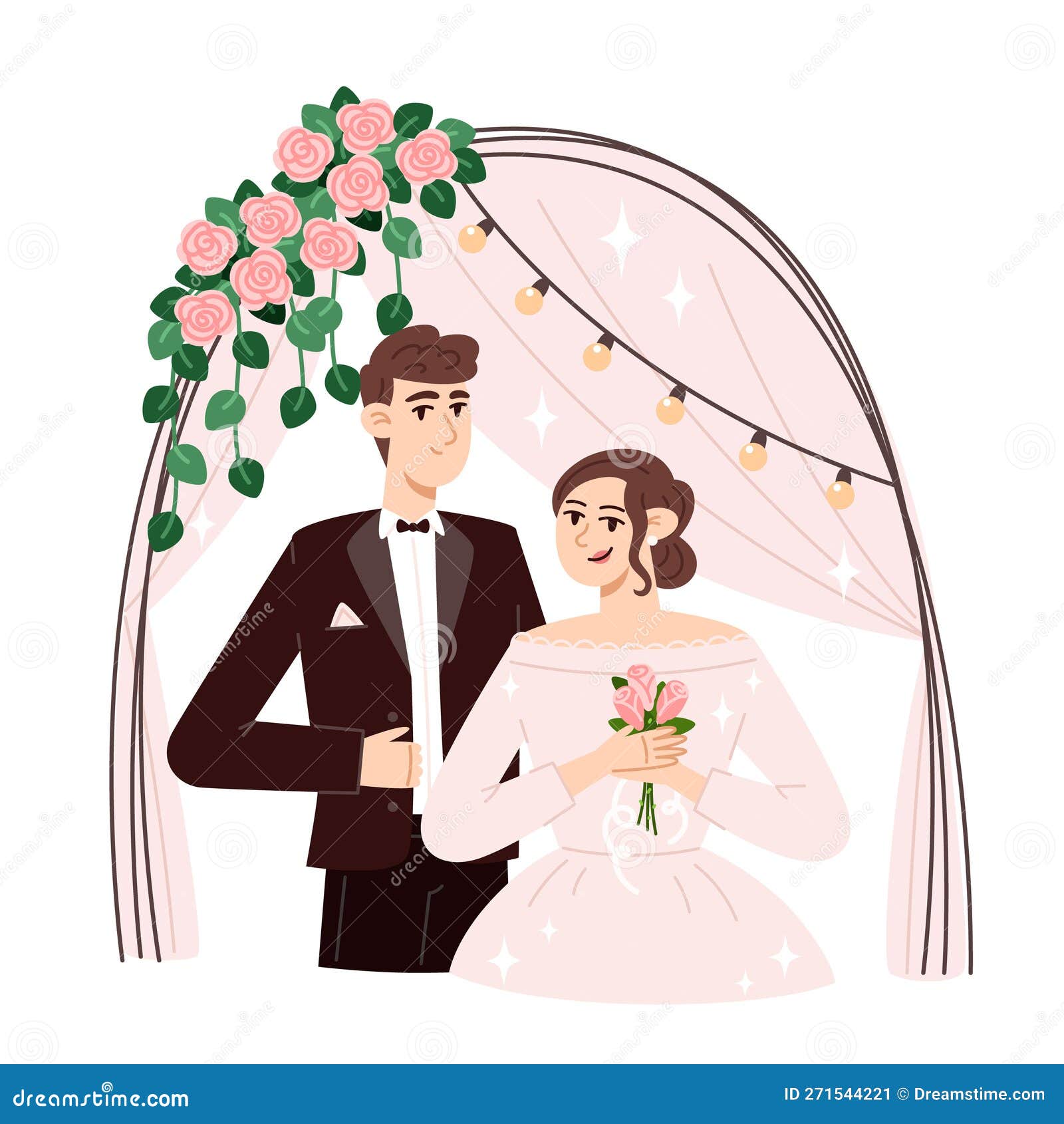 Bride and Groom Standing at the Wedding Altar Stock Vector ...