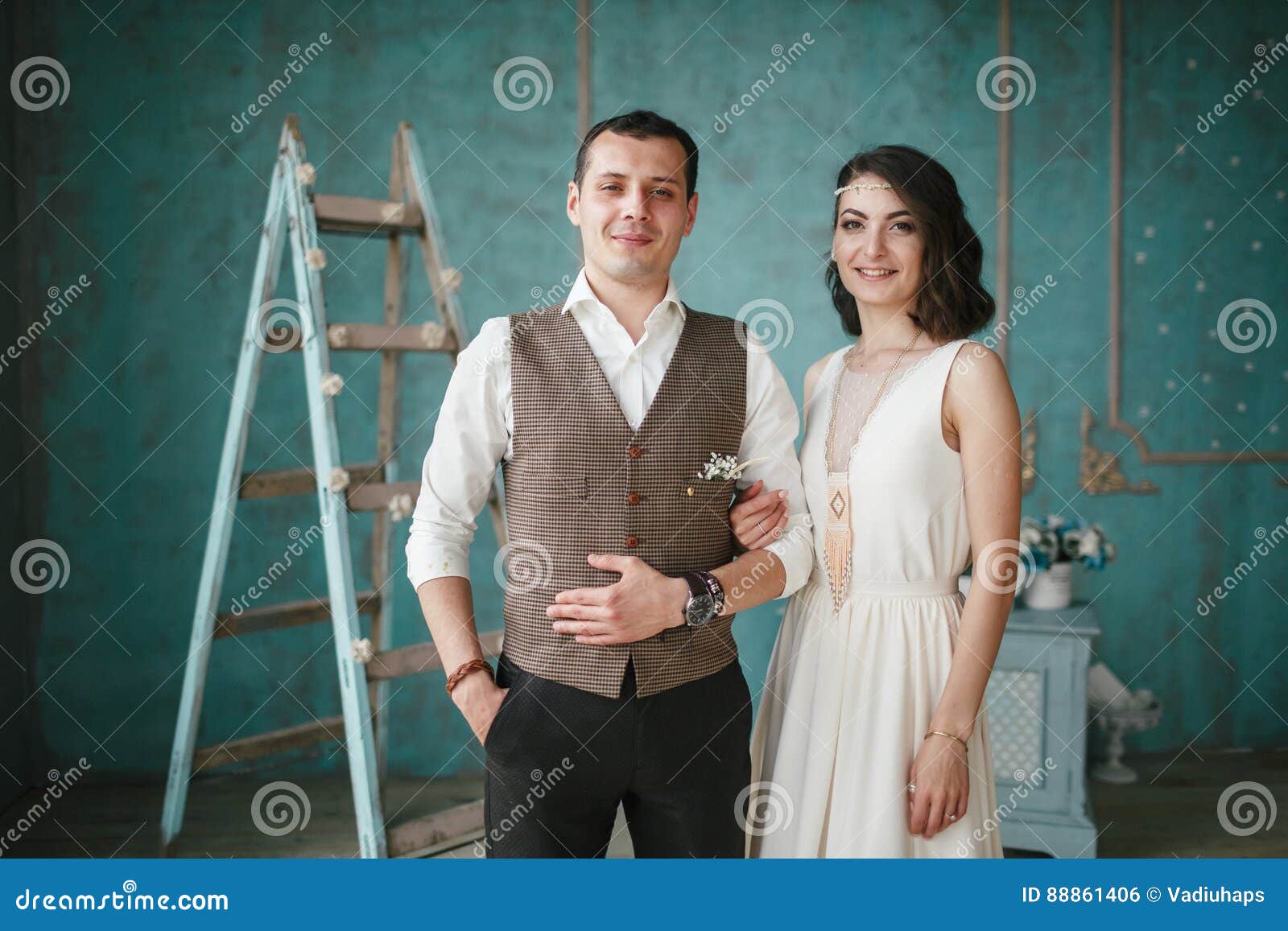 The Bride and Groom in the Studio Stock Photo - Image of studio, dress ...