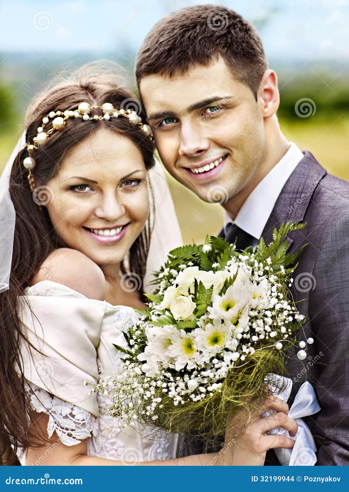 Bride and Groom Summer Outdoor. Stock Photo - Image of active, field ...