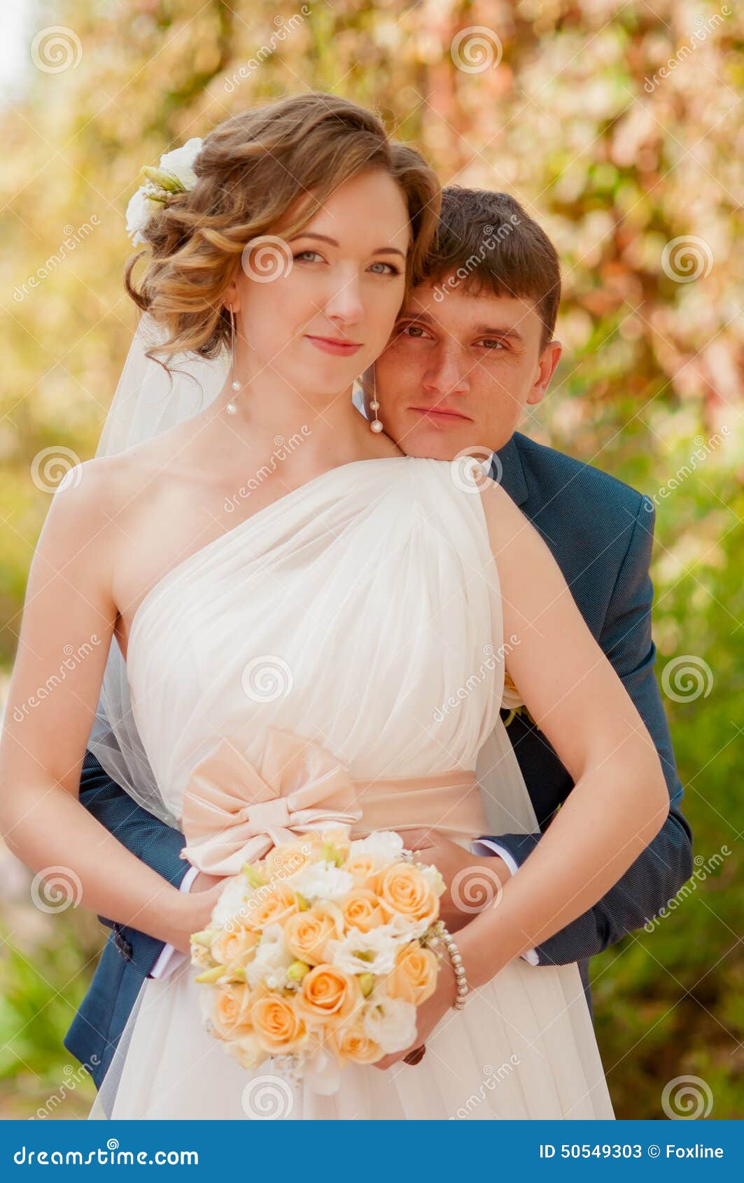 The Bride and Groom in Summer Park Stock Image - Image of celebration ...