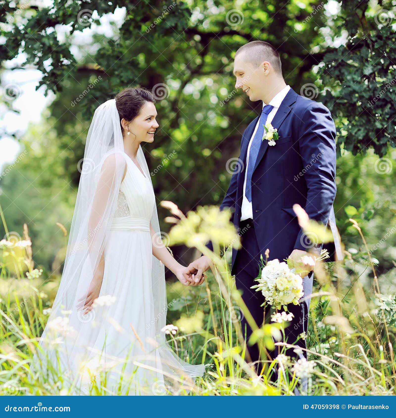 Bride and Groom in Summer Sunny Day - Portrait Stock Photo - Image of ...