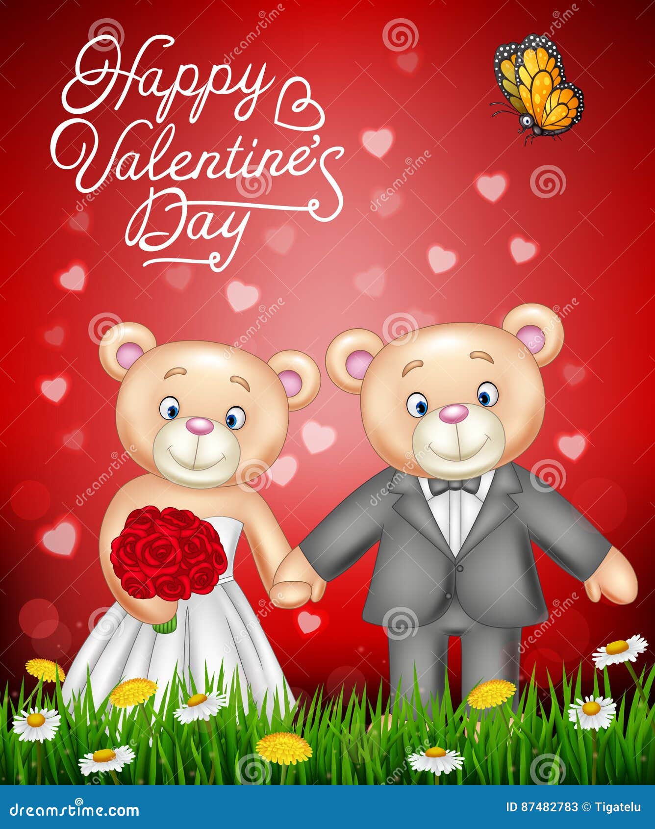 Bride and Groom Teddy Bears Getting Married Stock Vector - Illustration ...