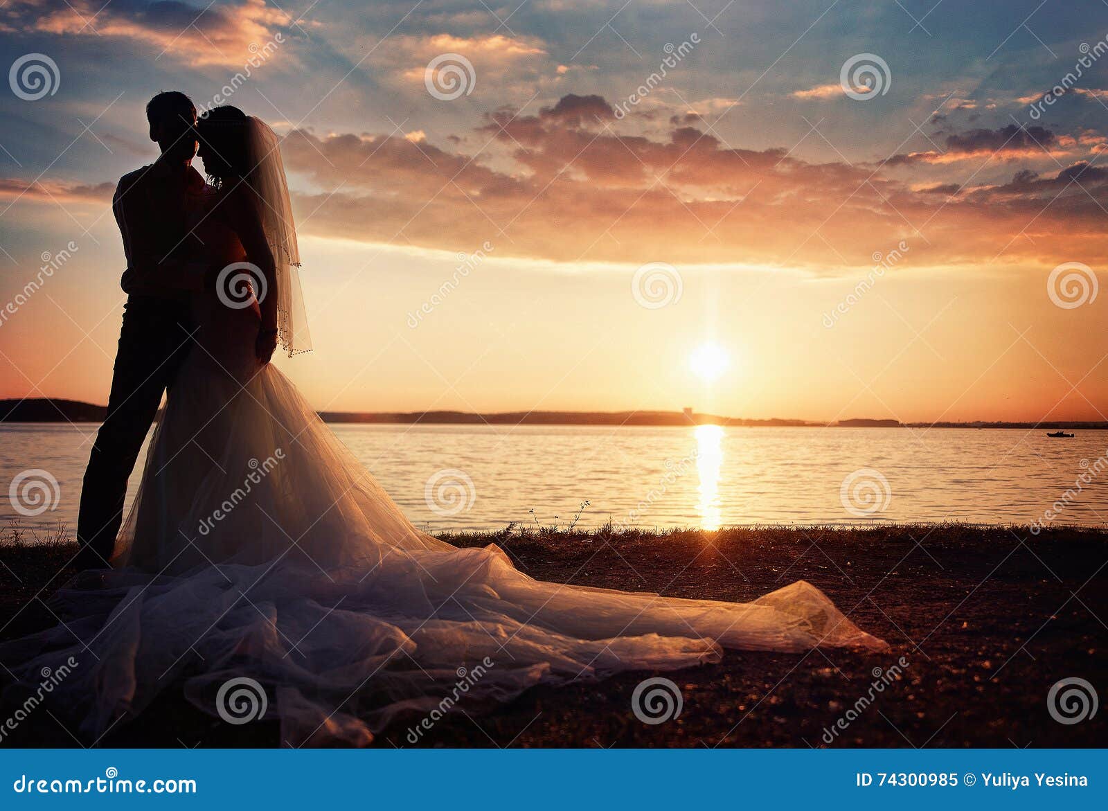 Bride and Groom Together on a Background Sunset Stock Image - Image of ...