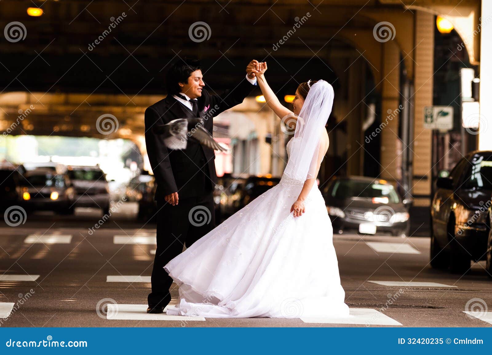 Happy Bride and Groom Dancing in the Street Stock Image - Image of ...