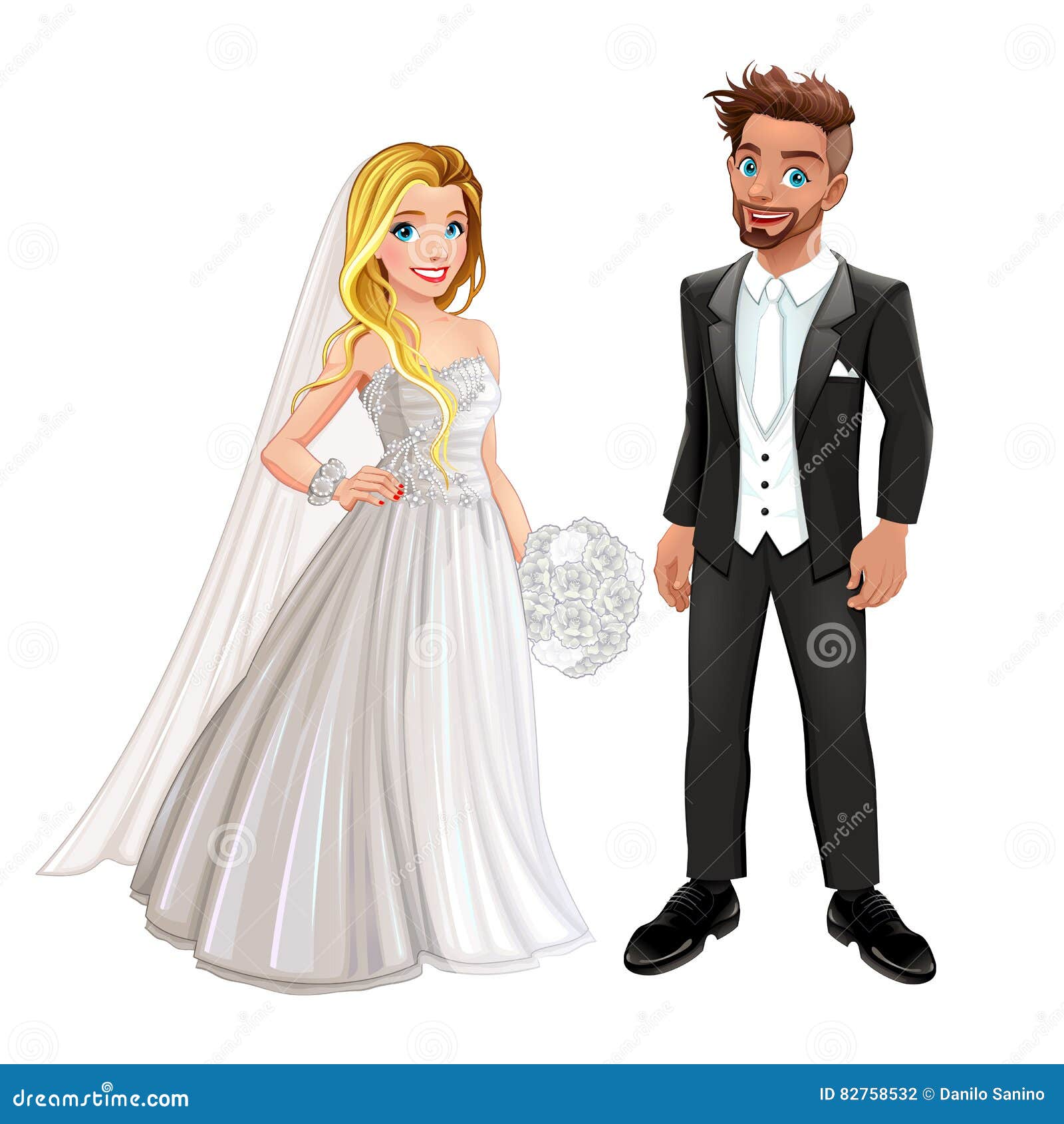 Bride and Groom in the Wedding Day Stock Vector - Illustration of human ...