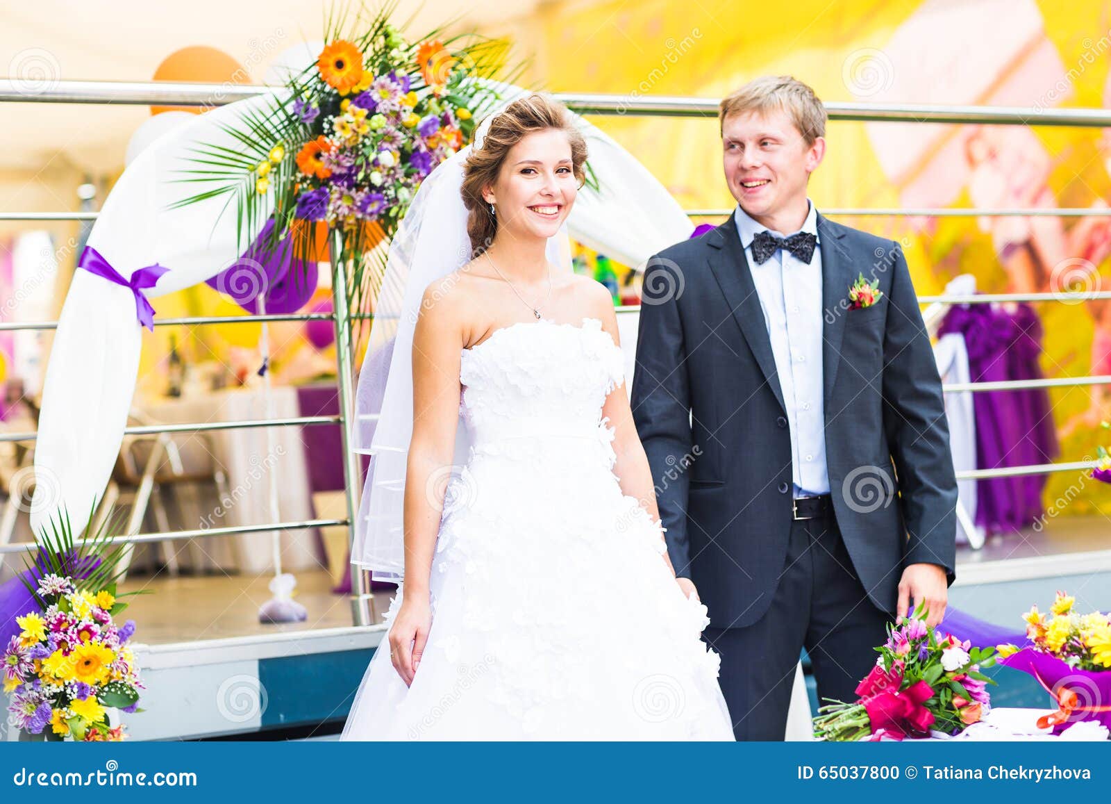 Bride and Groom at Wedding Reception Stock Photo - Image of groom, love ...