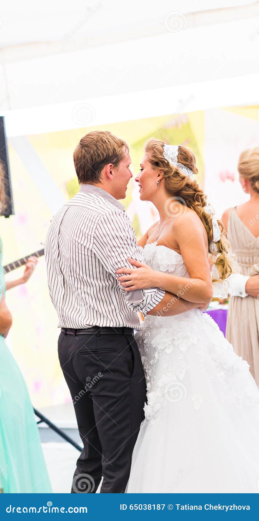 Bride and Groom at Wedding Reception Stock Image - Image of group, hear ...