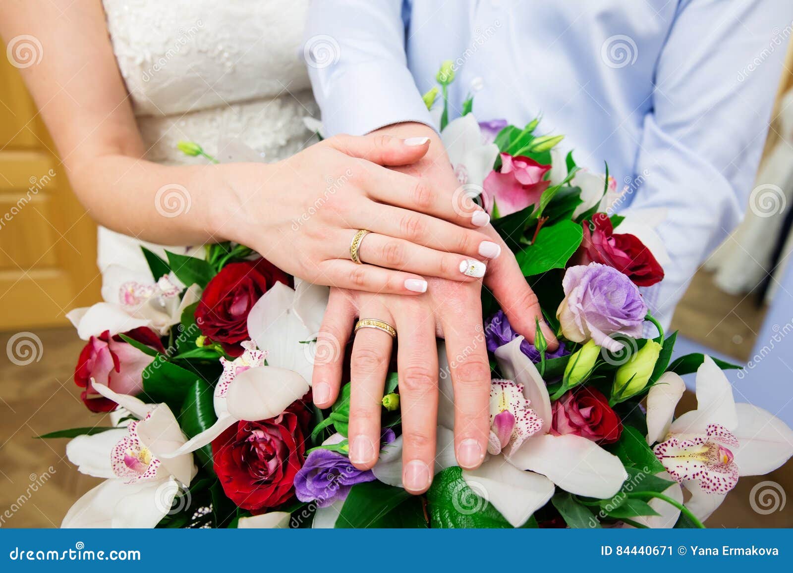 Bride Hand with Ring and Wedding Bouquet Stock Image - Image of bride ...