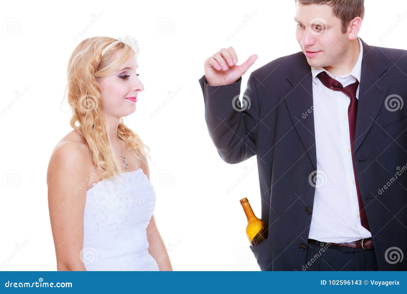 Bride Having Argument with Drunk Alcoholic Groom Stock Image - Image of ...