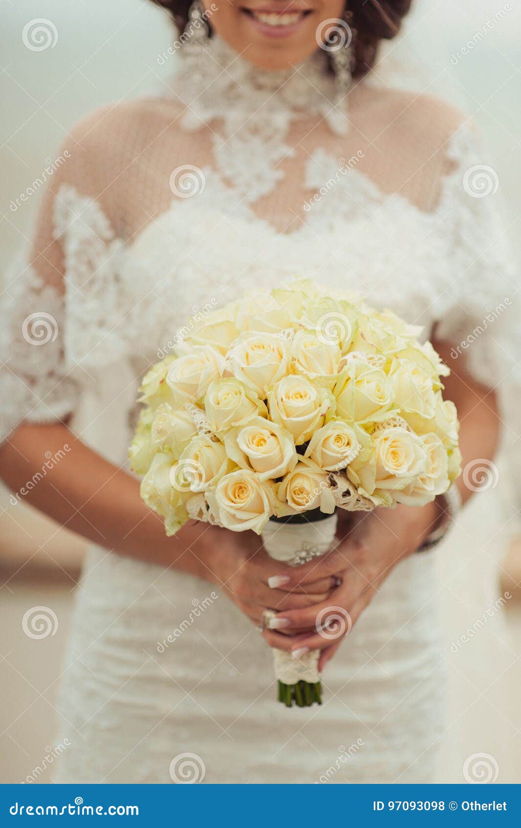 Bride Holding Big Wedding Bouquet on Wedding Ceremony Stock Photo ...