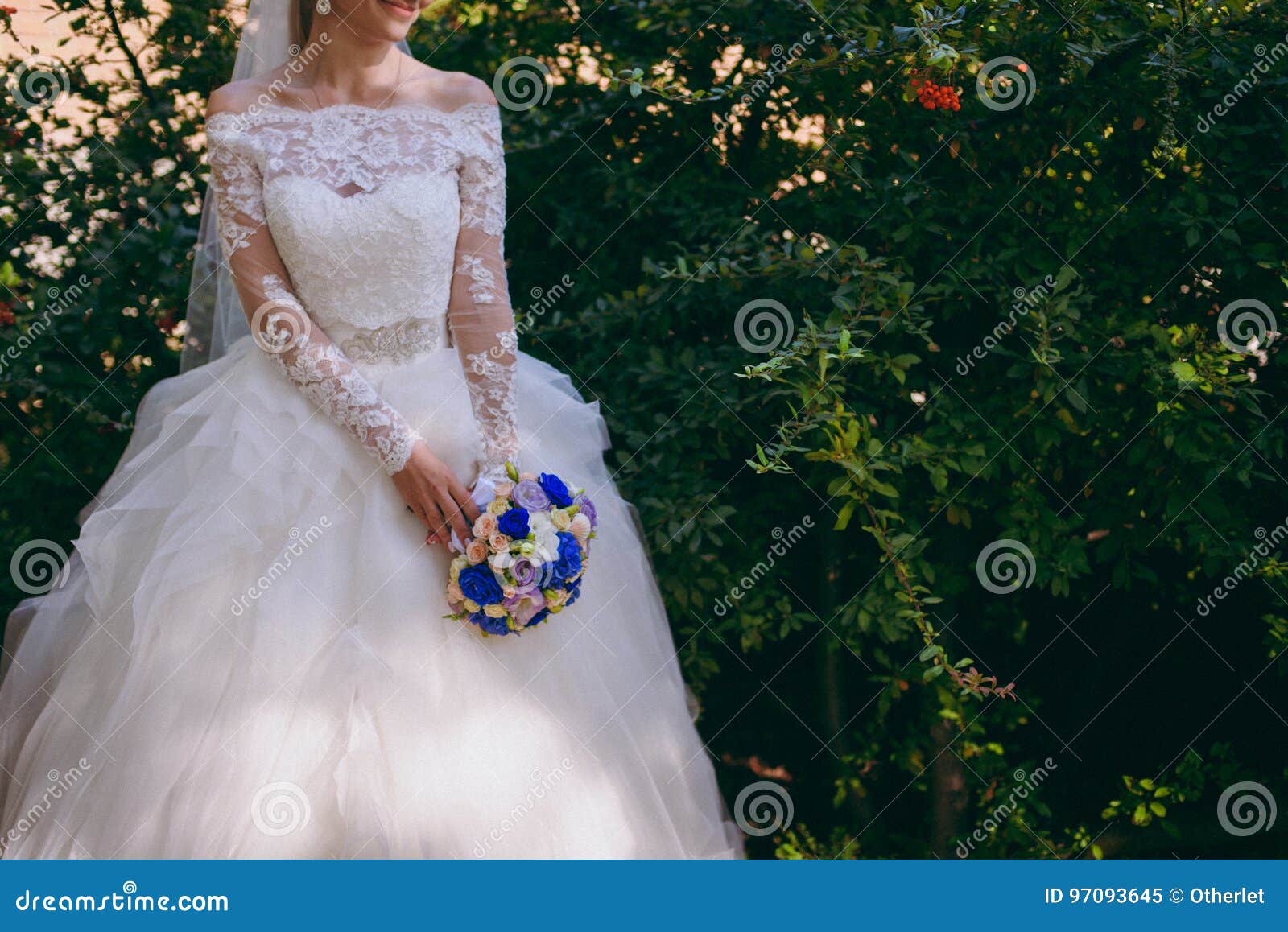 Bride Holding Big Wedding Bouquet on Wedding Ceremony Stock Image ...