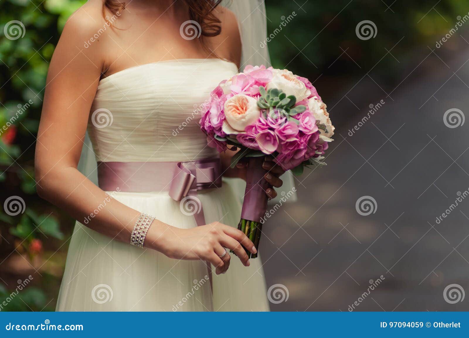 Bride Holding Big Wedding Bouquet on Wedding Ceremony Stock Image ...