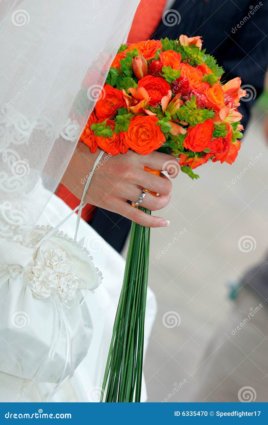 Bride Holding Bouquet of Flowers Stock Photo - Image of garland ...