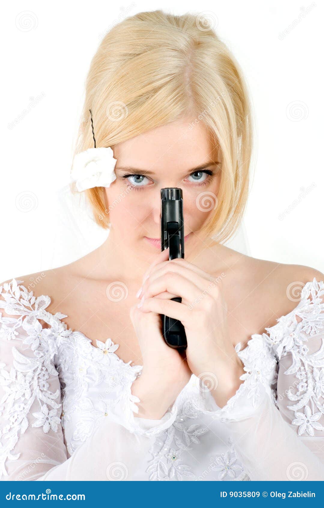 Bride holding the gun stock image. Image of isolated, fashion - 9035809
