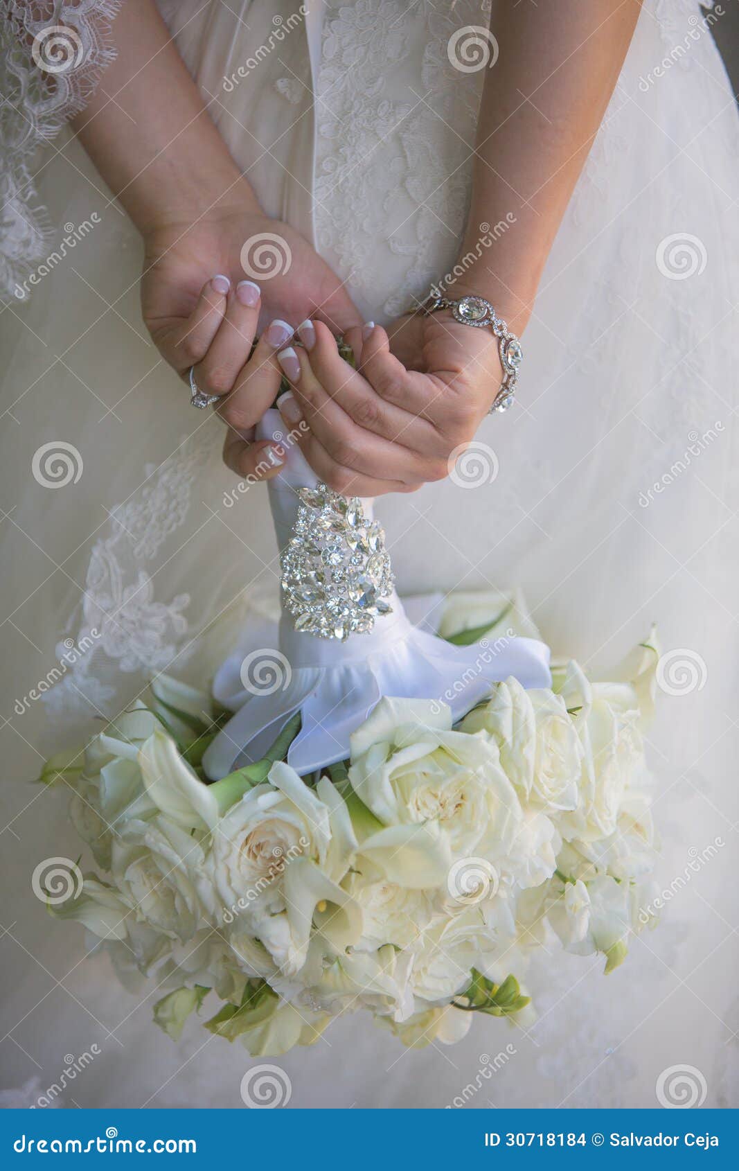 Bride Holding Wedding Bouquet Stock Photo - Image of newlyweds ...