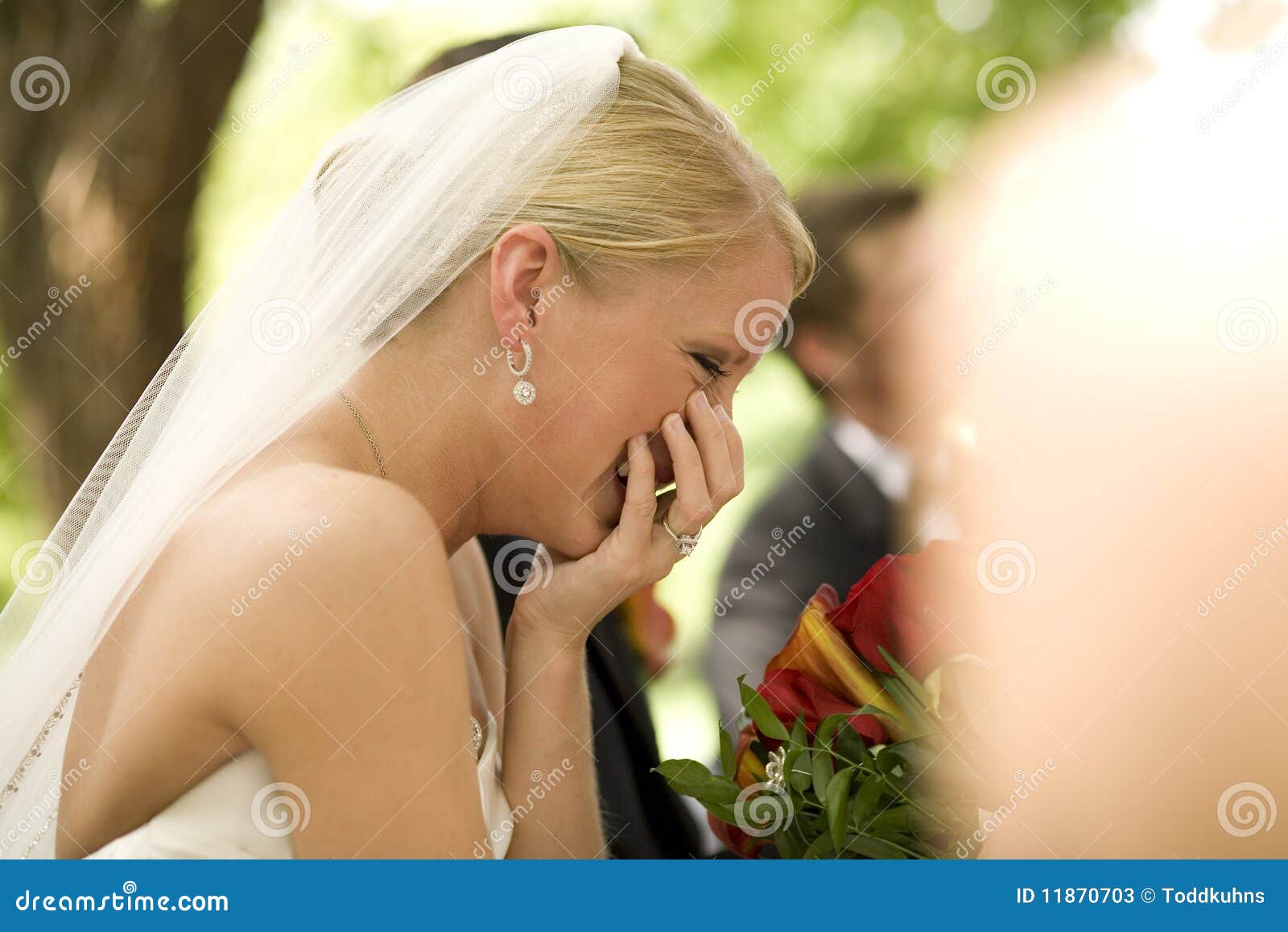 Bride Laughing stock image. Image of sunlight, ring, veil - 11870703