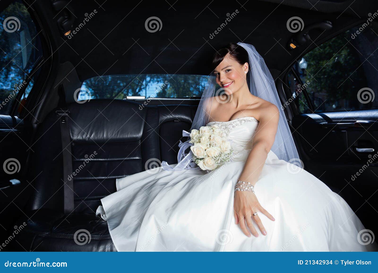 Bride in Limousine stock photo. Image of glamour, american - 21342934