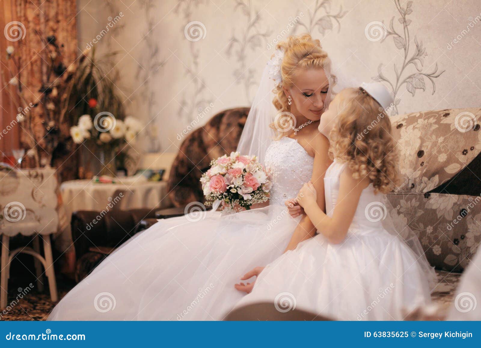 Bride with little girl stock image. Image of happiness - 63835625