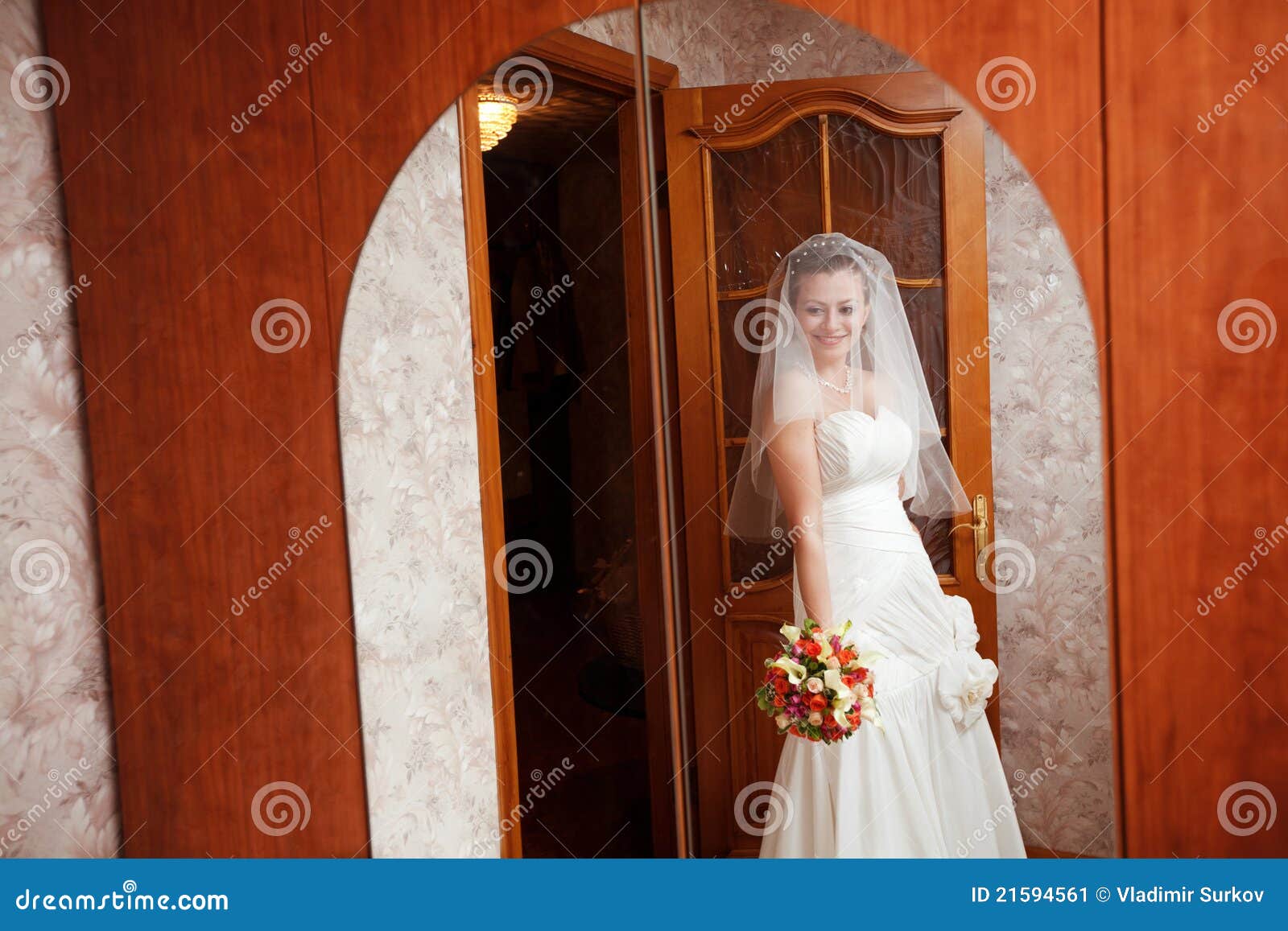 Bride in the mirror stock image. Image of attractive - 21594561