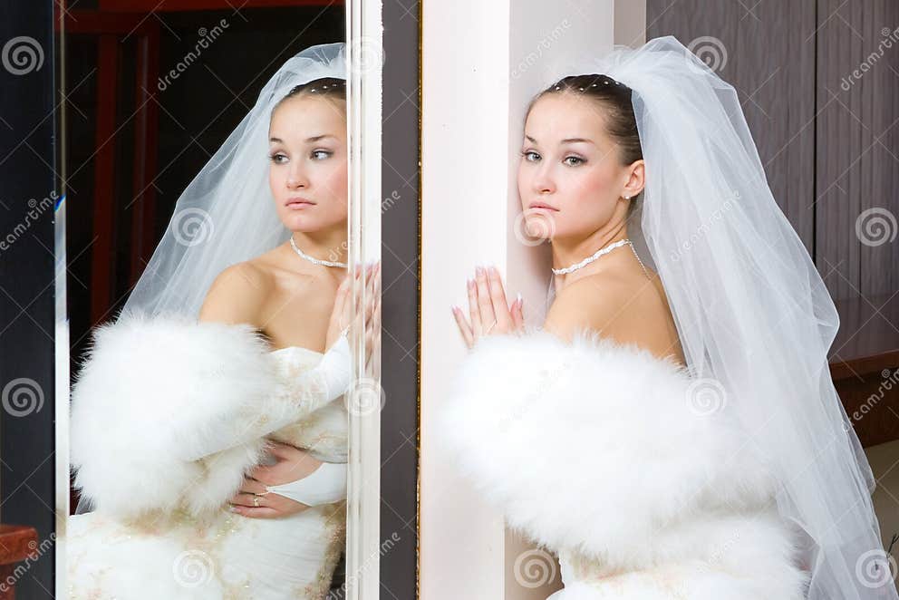 Bride in the mirror stock photo. Image of femininity, caucasian - 4872936