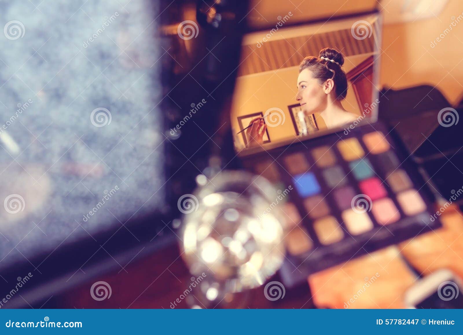Bride in the Mirror Wearing Make Up Stock Image - Image of lashes ...