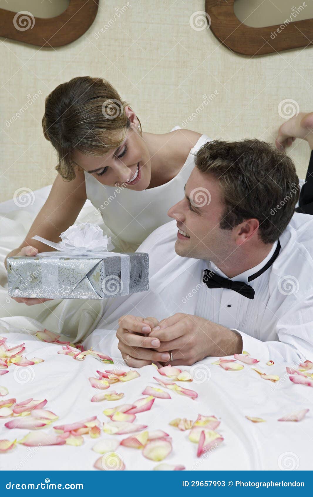 Bride Offering a Present To Her Husband Stock Image - Image of ...