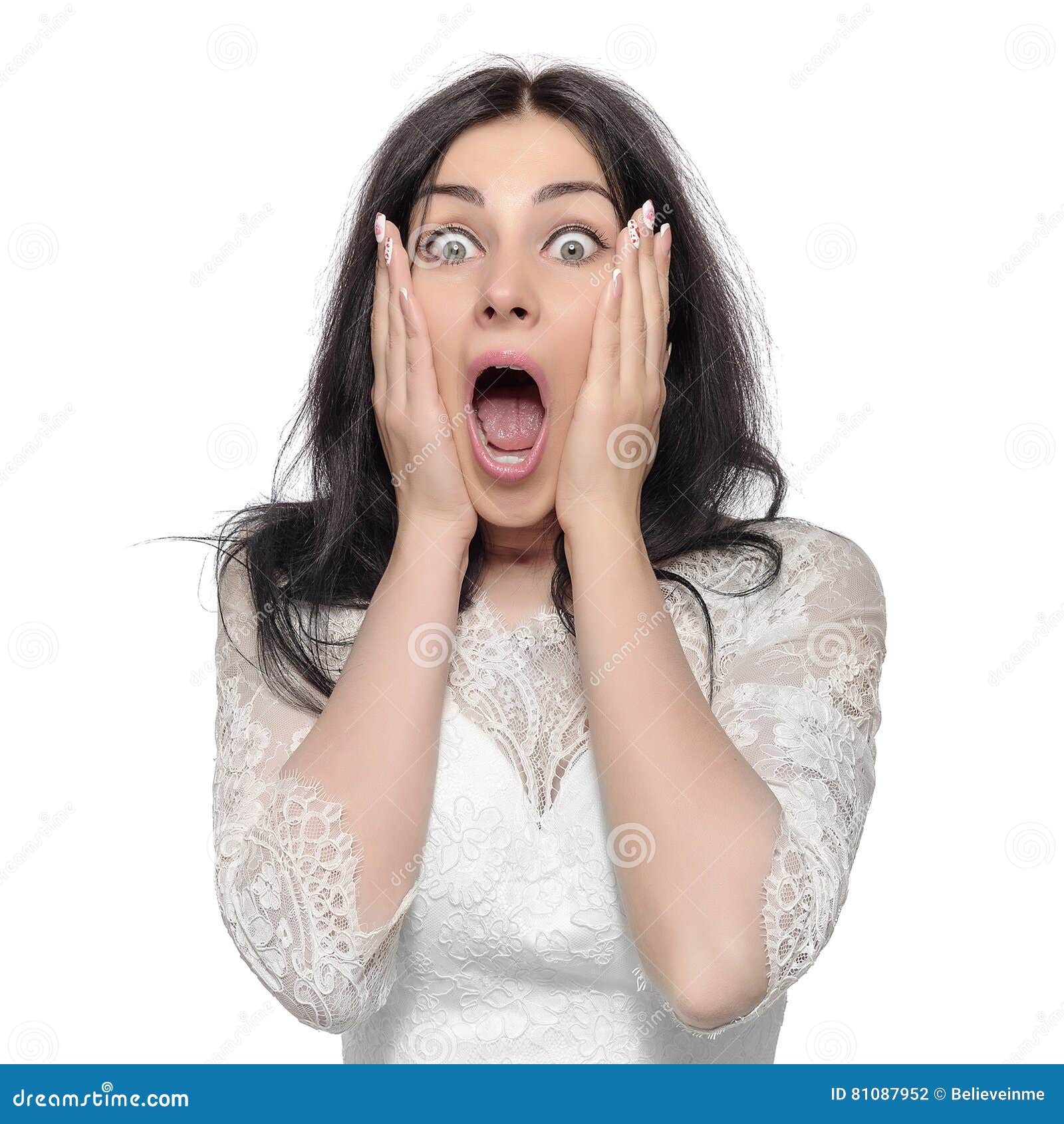 Bride Opened Her Mouth in Surprise. Stock Photo - Image of ecstatic ...