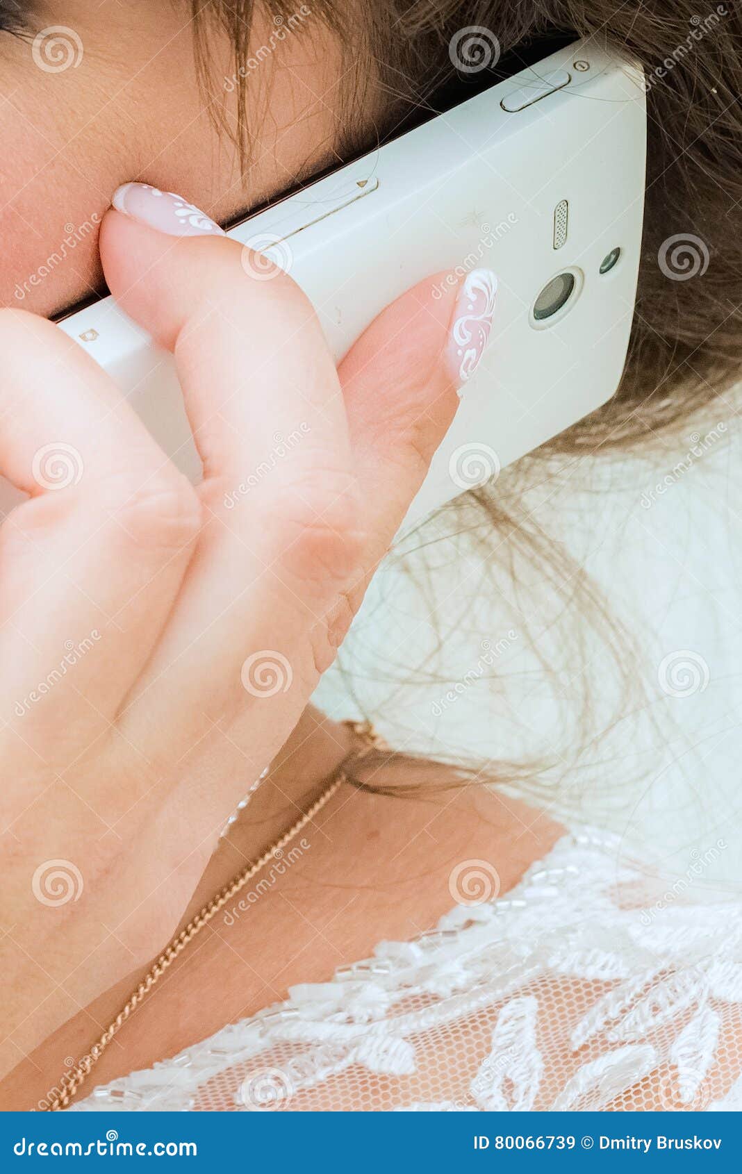 Bride with the phone stock image. Image of gown, person - 80066739