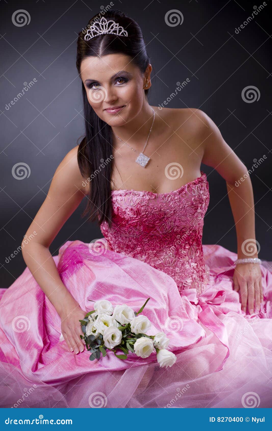 Bride in pink stock photo. Image of cheerful, color, bouquet - 8270400