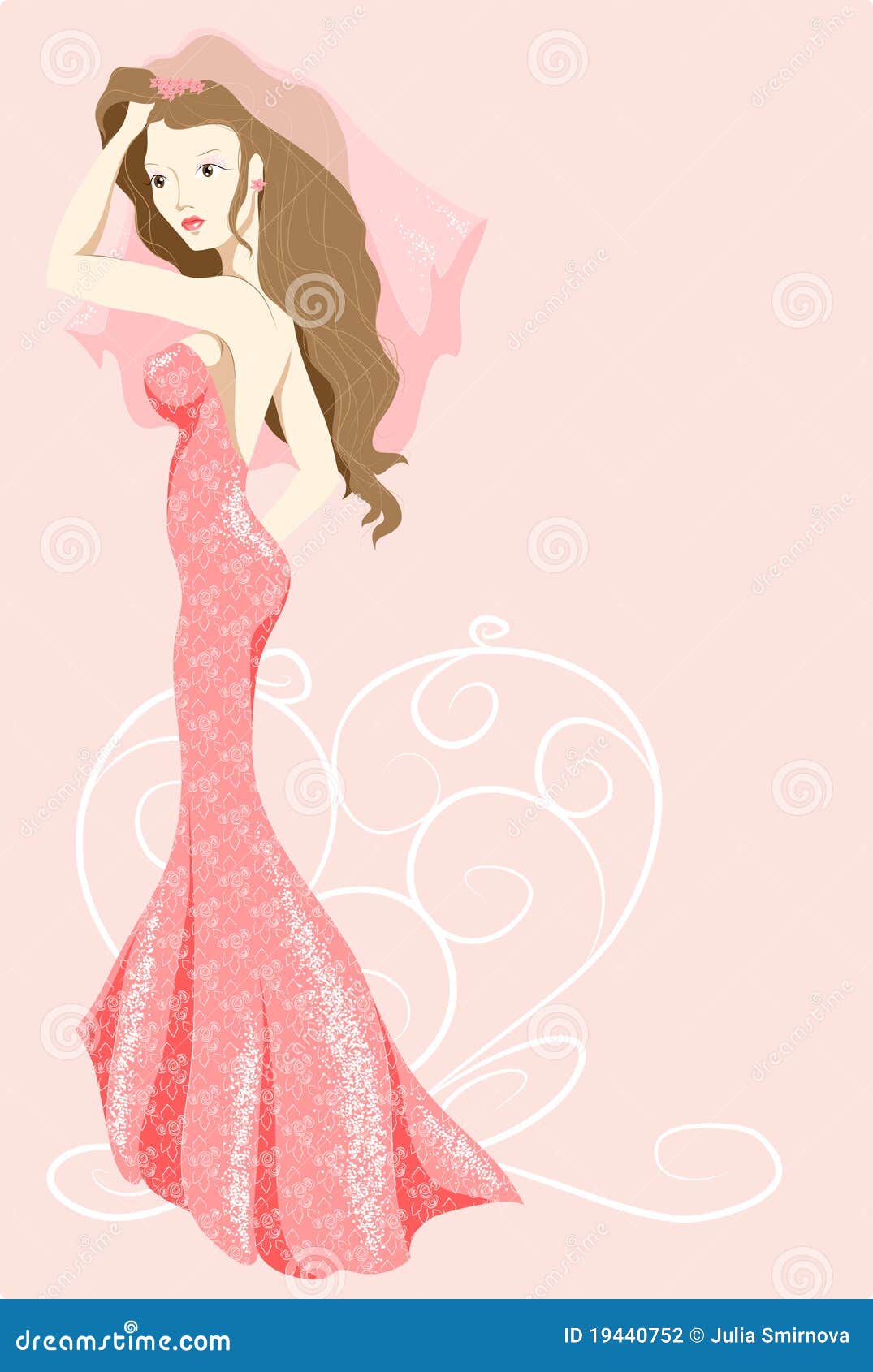 Bride in pink dress stock vector. Illustration of brown - 19440752